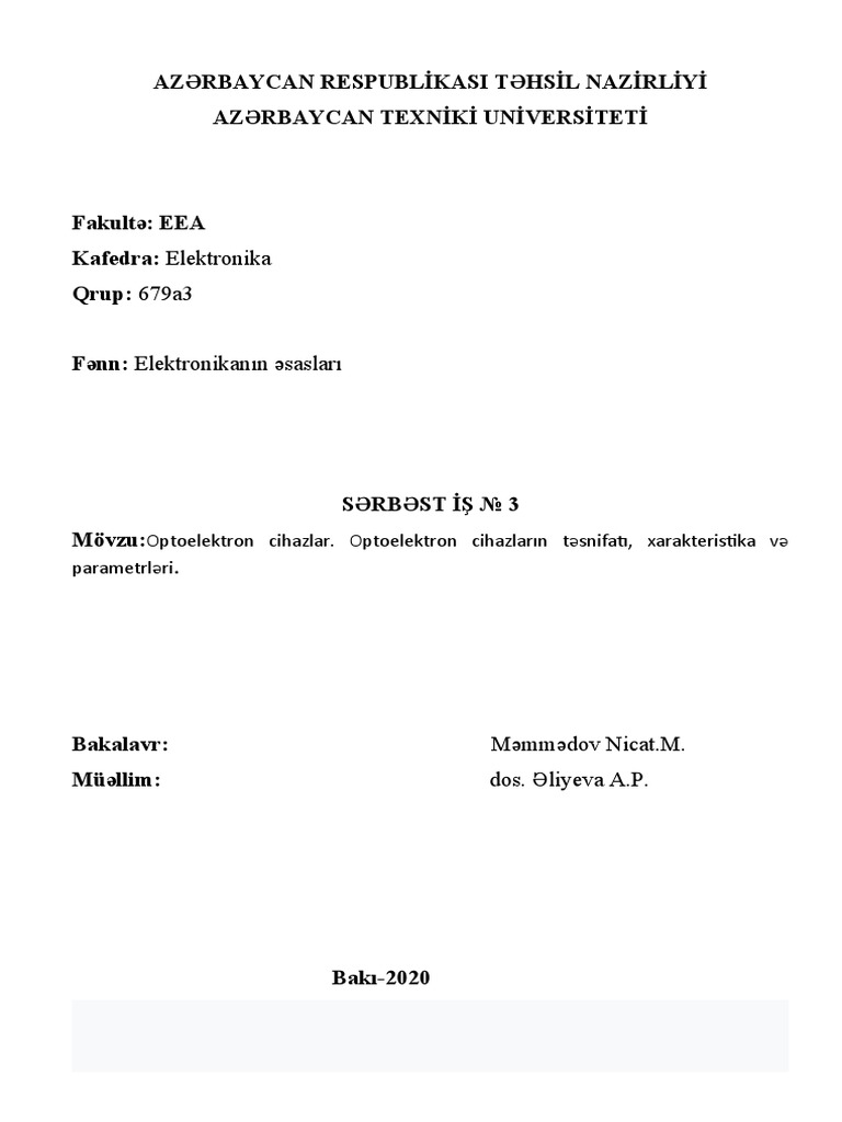 Optoelektron Cihazlar. Optoelektron Cihazların Təsnifatı, Xarakteristika VƏ Parametrləri | PDF
