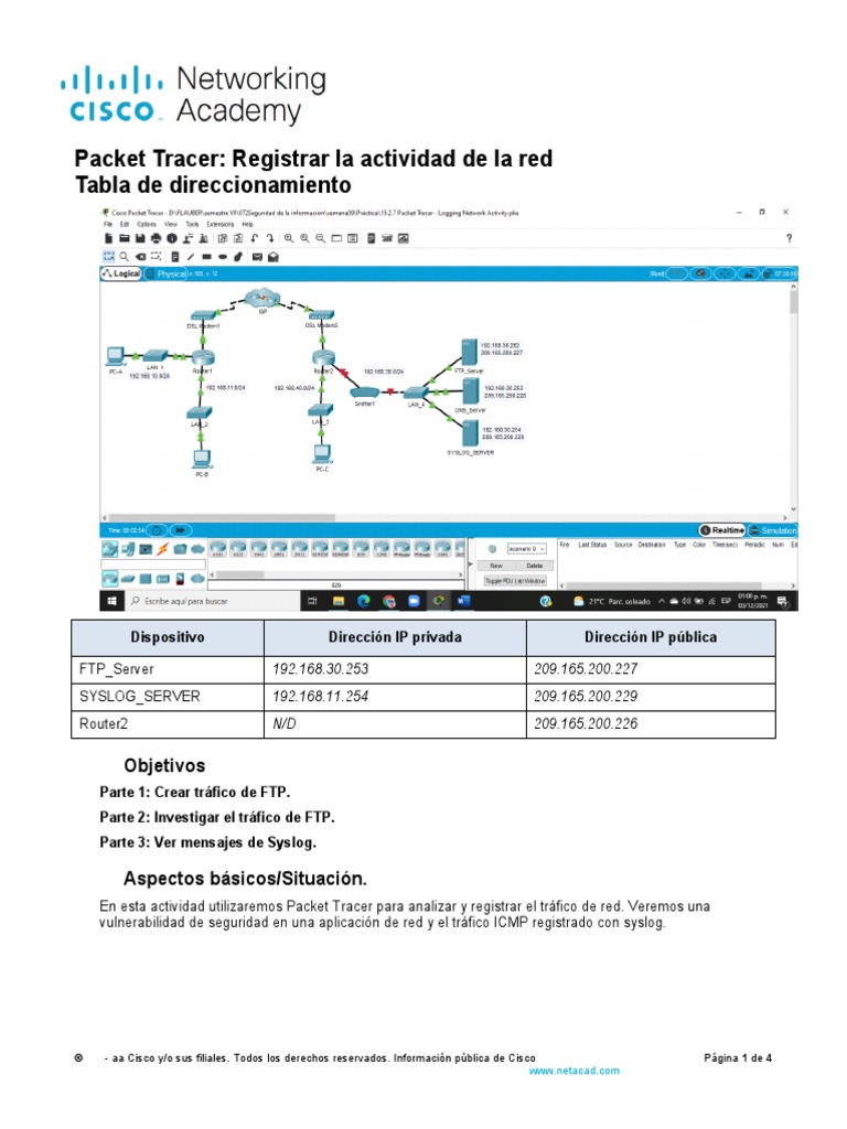 15.2.7 Packet Tracer - Logging Network Activity | PDF | Protocolo de transferencia de archivos ...