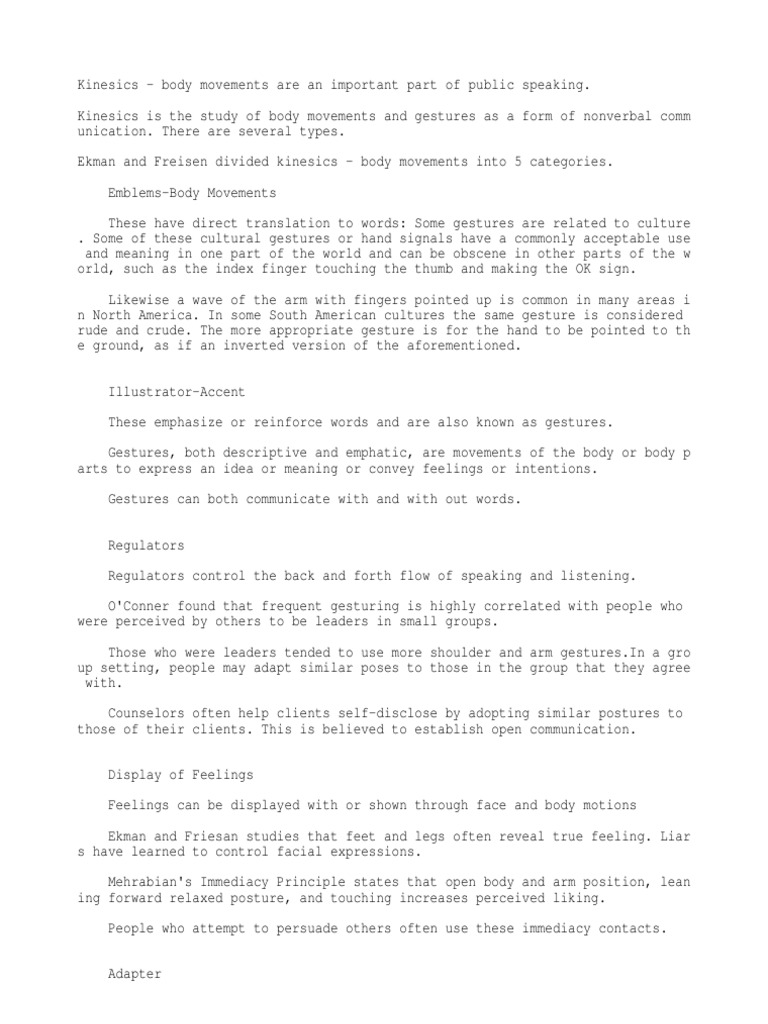 Kinesics - The Study of Body Movements as Nonverbal Communication | PDF ...