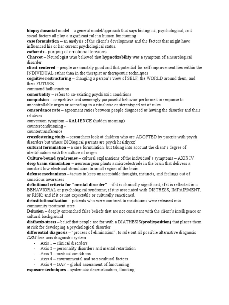 Study Terms To Know | PDF | Mental Disorder | Id