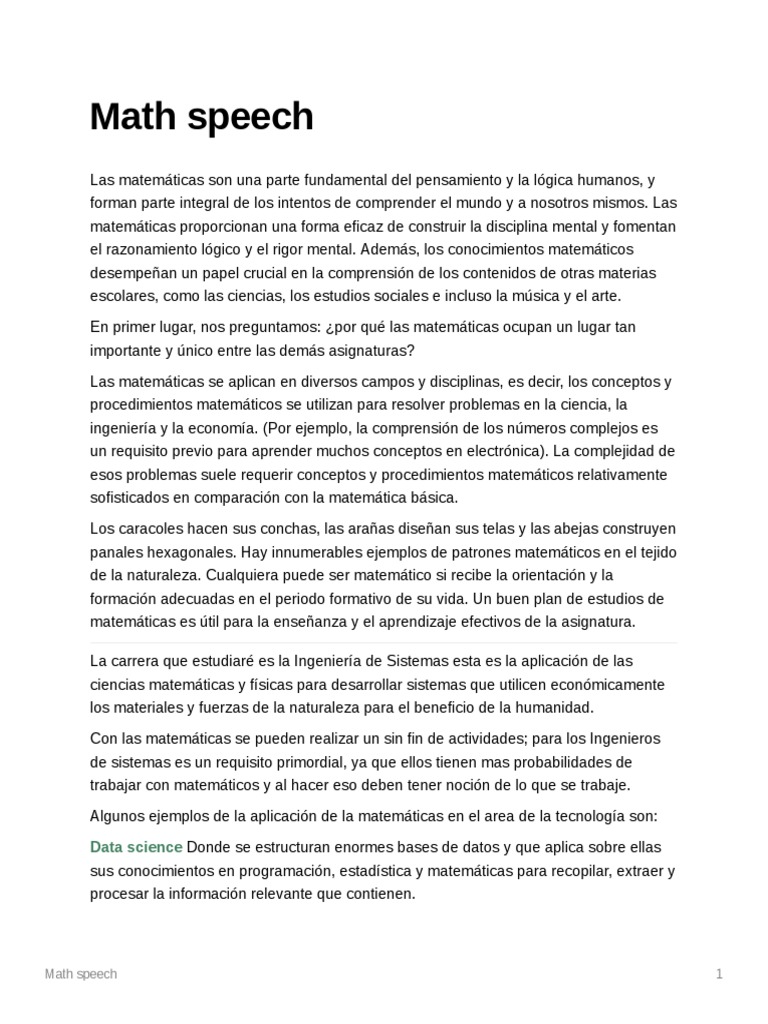Math Speech | PDF | Enseñanza de matemática | Ingeniería