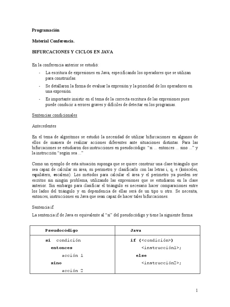 Conf 11 Bifurcaciones Ciclos | PDF | Java (lenguaje de programación) | Algoritmos