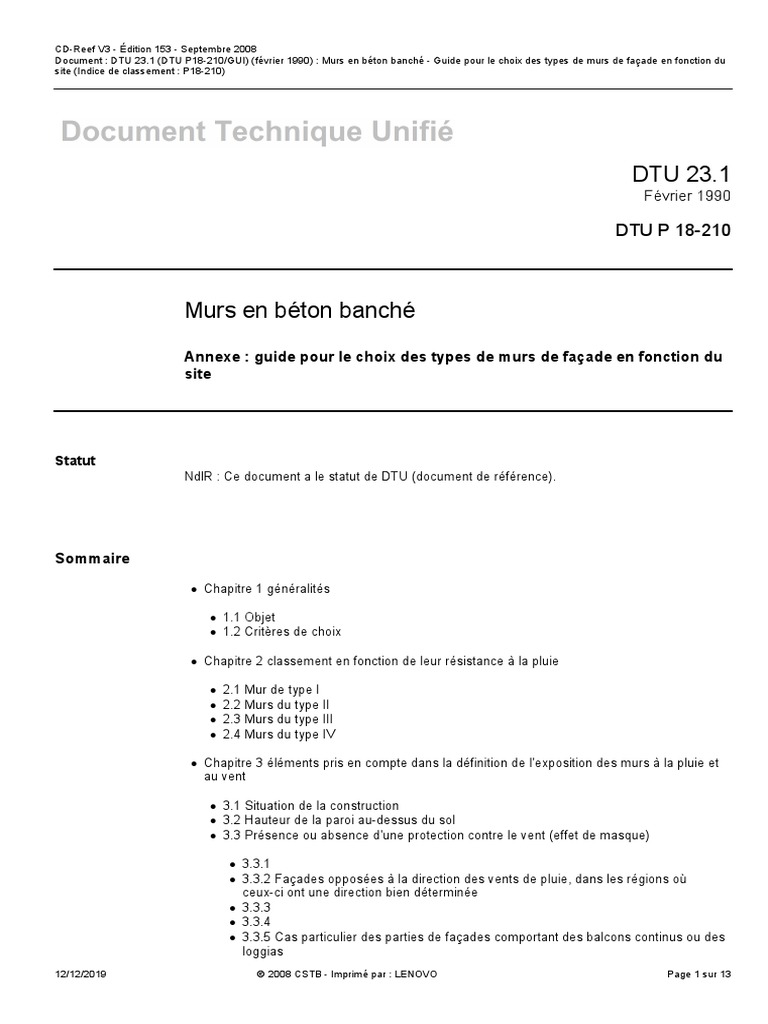 Guide Murs Béton Banché DTU 23.1 | PDF | Mur | Ingénierie civile