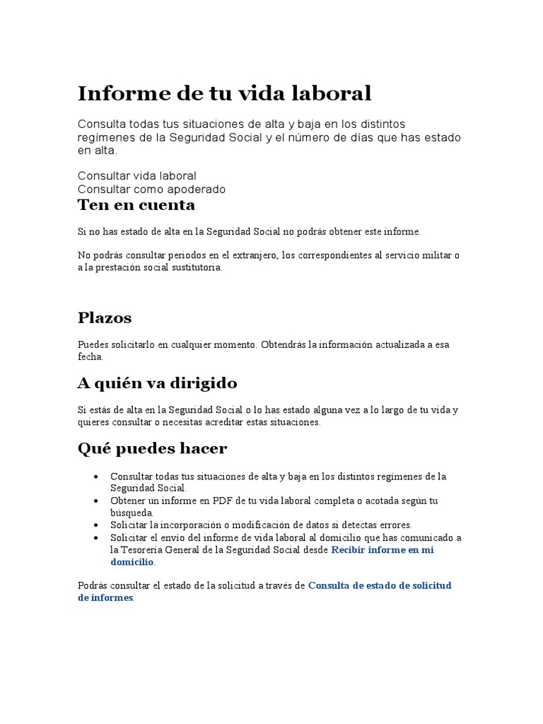 Informe De Tu Vida Laboral Pdf