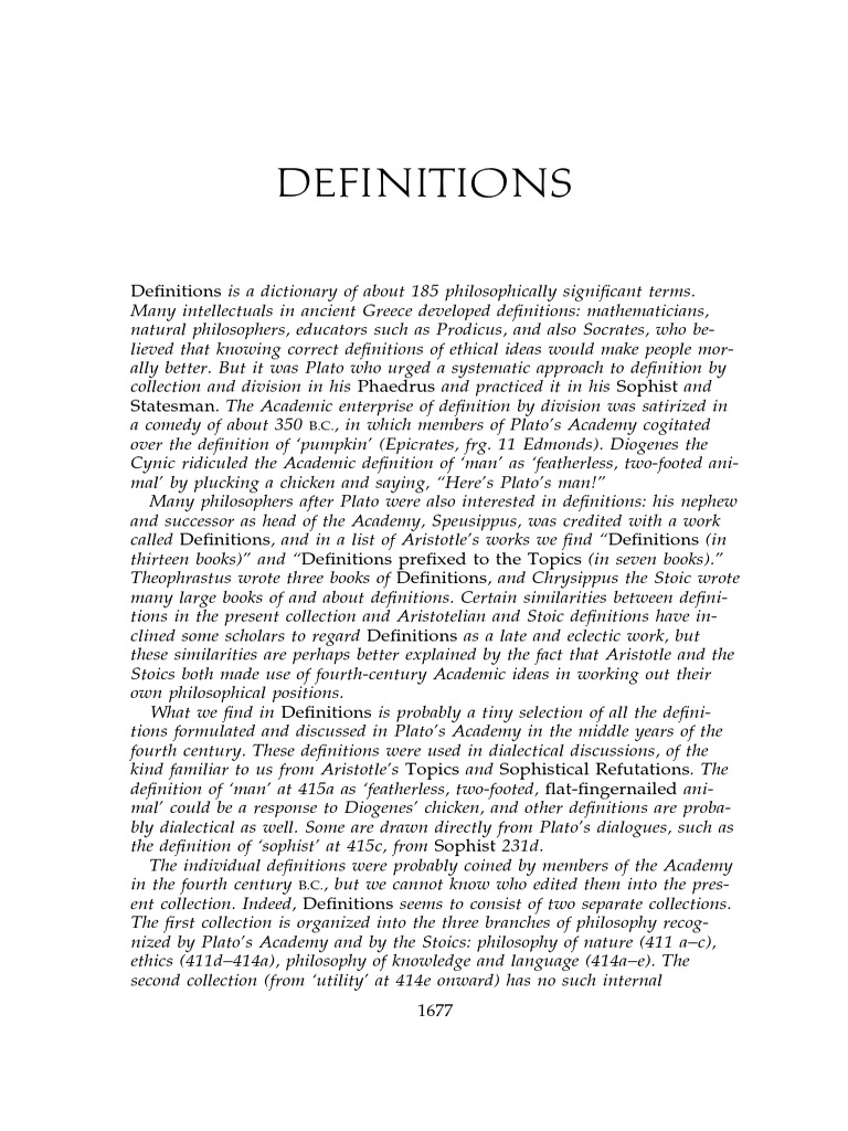 'Definitions' From Hackett Complete Works (1997) | PDF | Plato | Aristotle