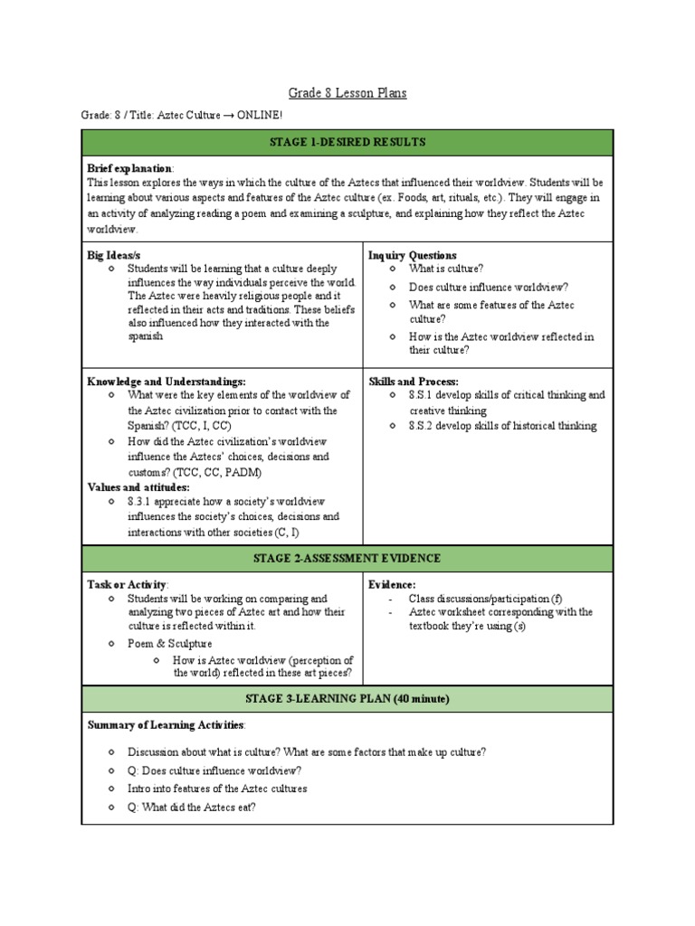 Aztec Lesson Plan | PDF | Critical Thinking | Lesson Plan