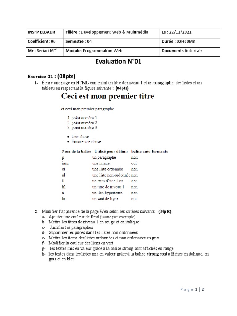Programmation Web Eval 01 | PDF | JavaScript | Programmation web