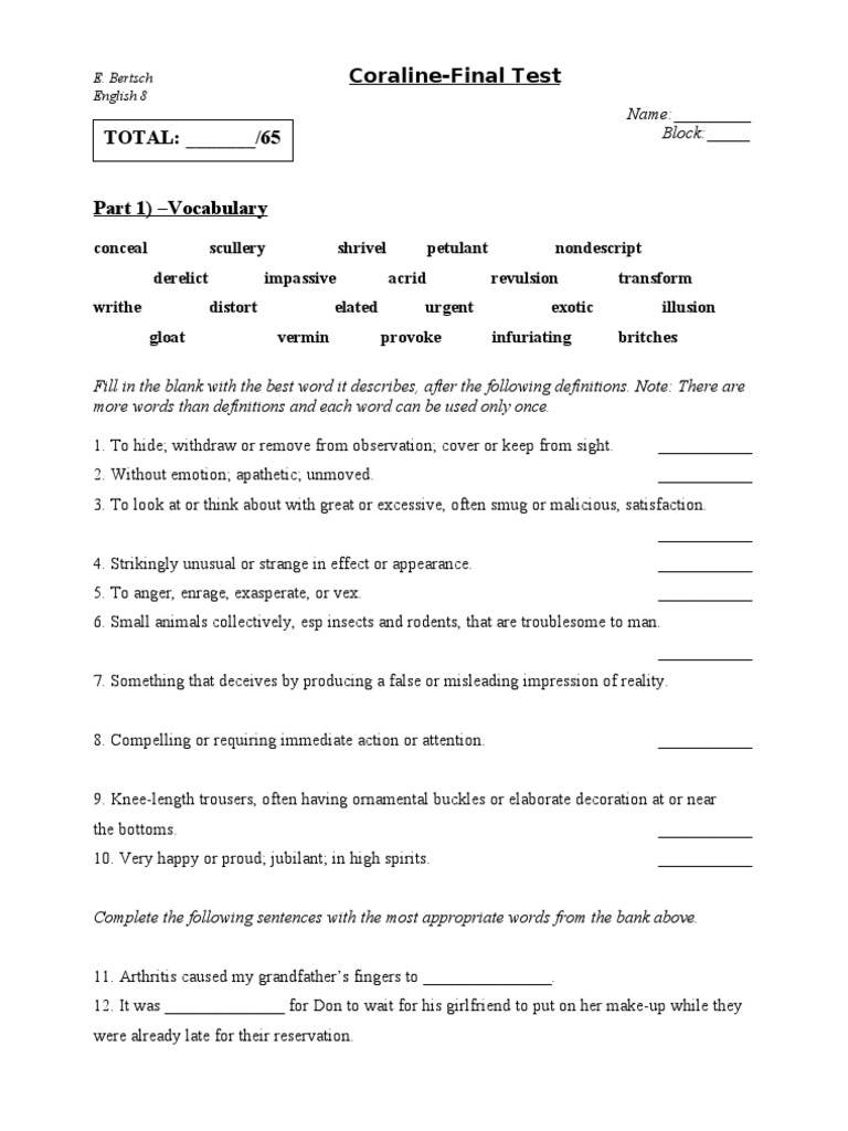 Coraline Unit Test | PDF