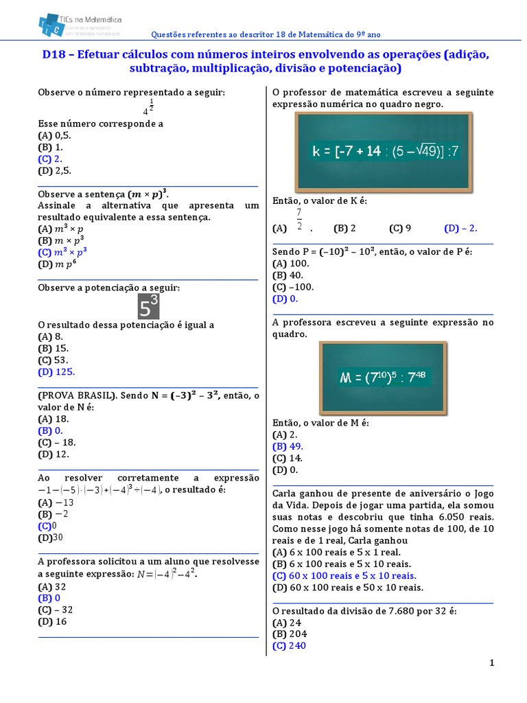 Descritor 18 - Matemática 9º Ano | PDF | Matemática elementar | Aritmética