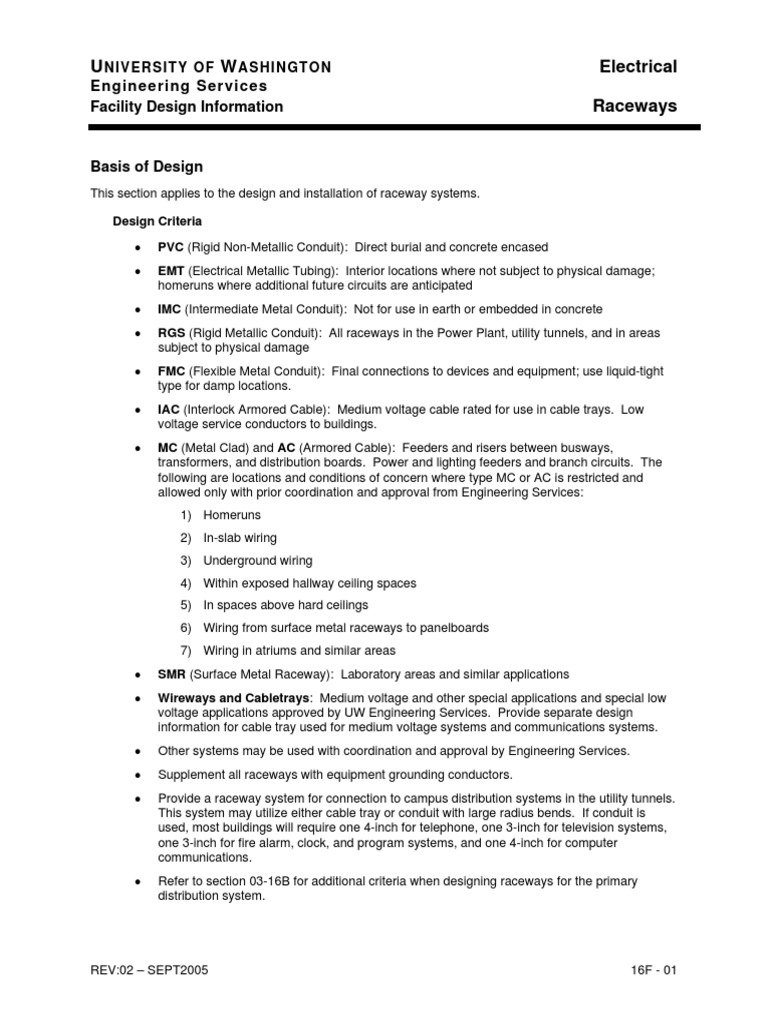 U W Electrical Raceways: Engineering Services Facility Design ...