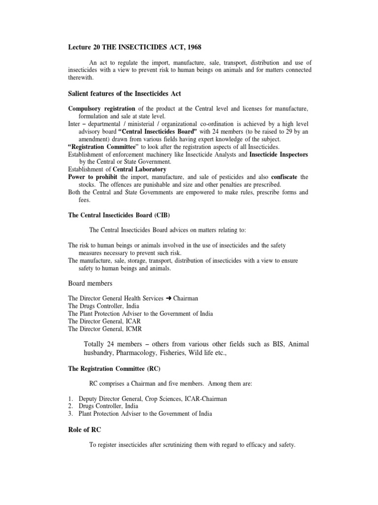 Lecture 20 THE INSECTICIDES ACT, 1968: Board Members | PDF | Pesticide ...