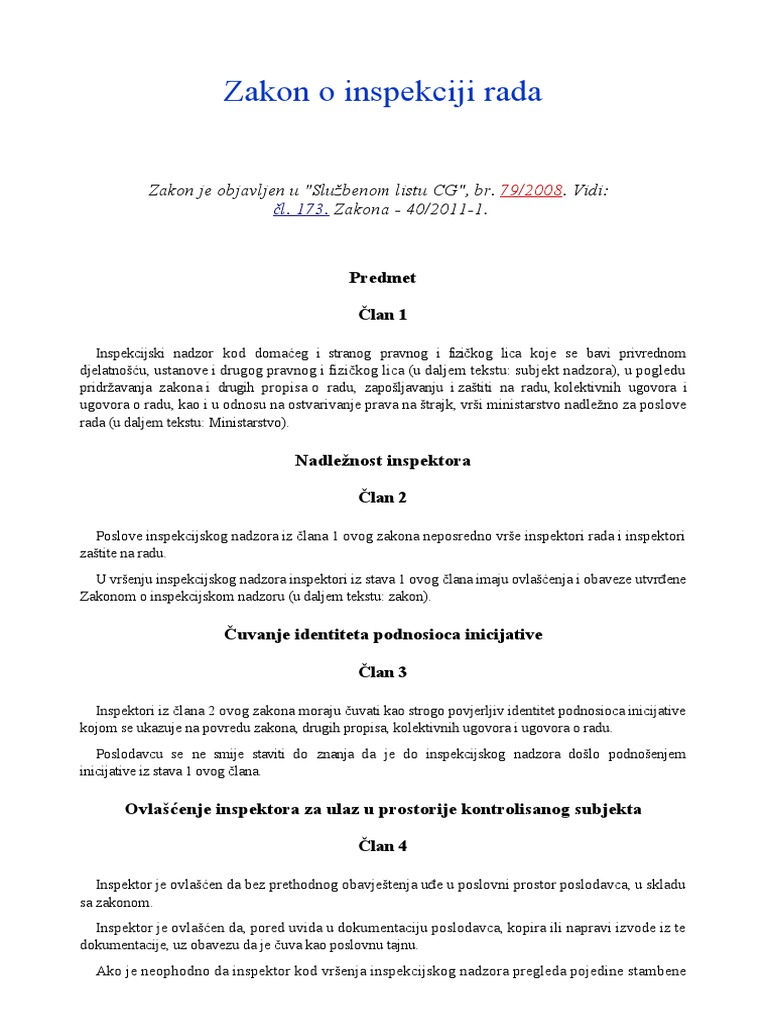 Zakon o Inspekciji Rada | PDF