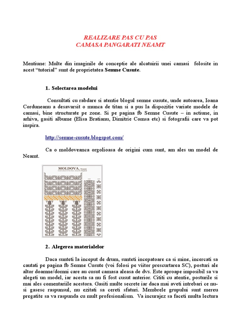 TUTORIAL CAMASA Pangarati Neamt | PDF