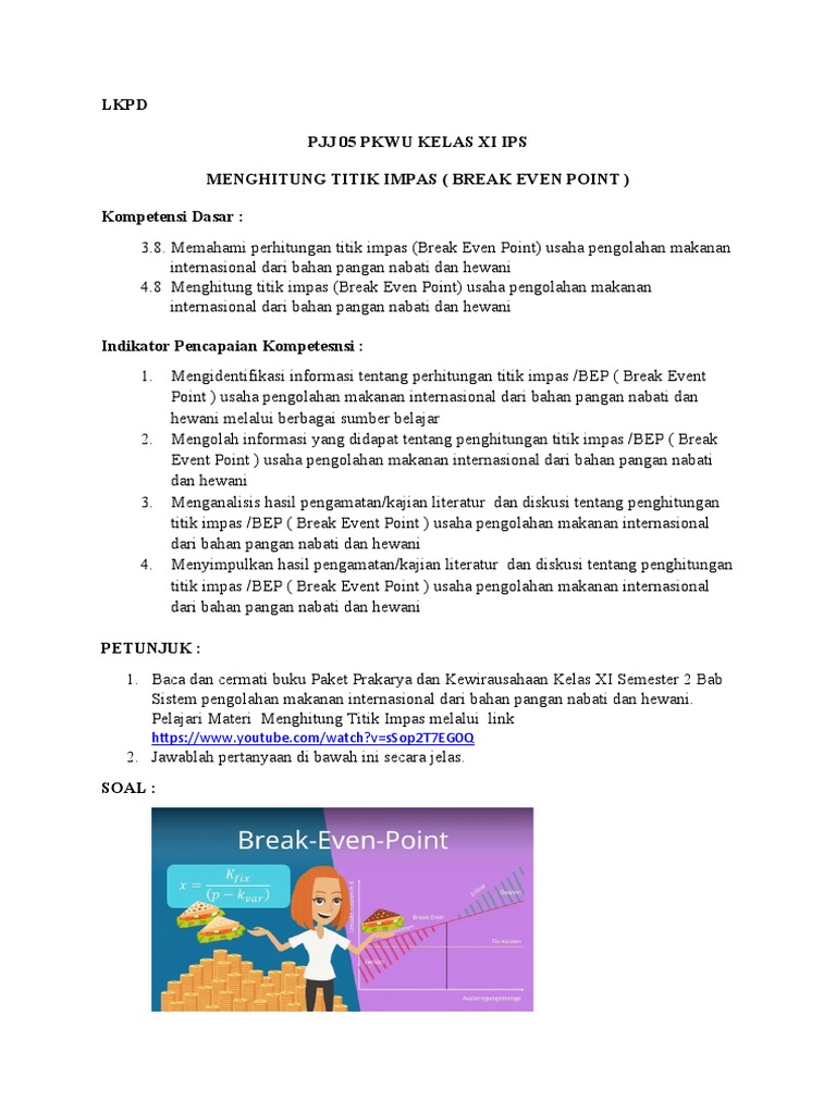 LKPD PJJ 05 Pkwu Xi Ips Menghitung Titik Impas (Bep) | PDF