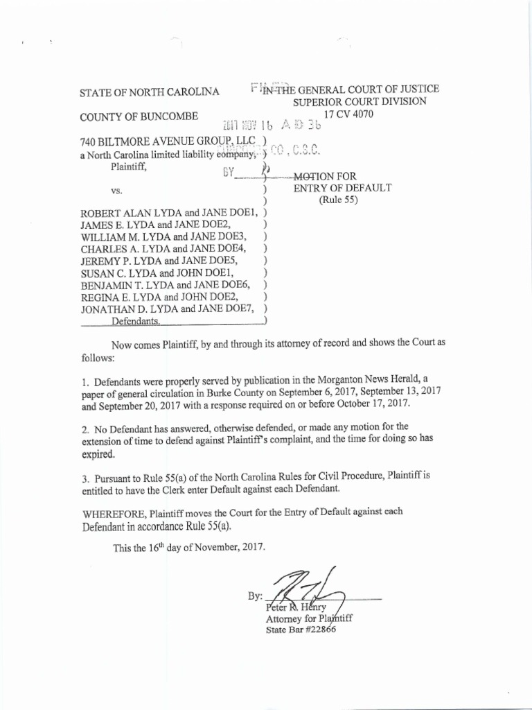 Motion For Entry of Default | PDF