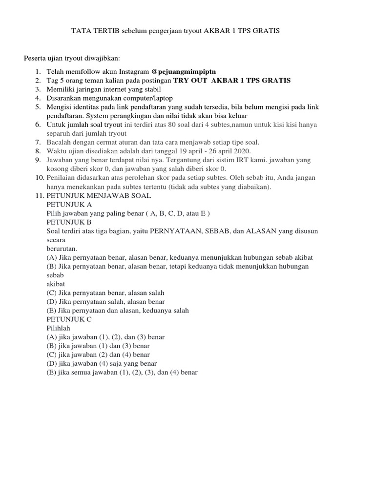 KISI KISI Tryout AKBAR 1 TPS GRATIS | PDF