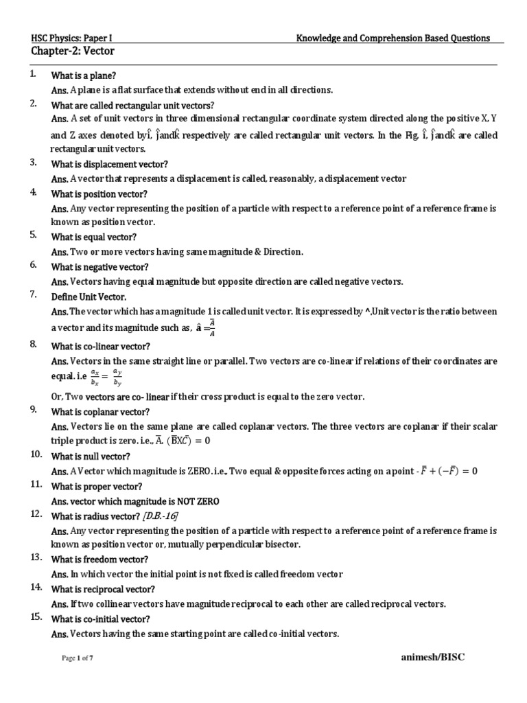 Understanding Vectors Through Examples: An Analysis of Concepts and ...