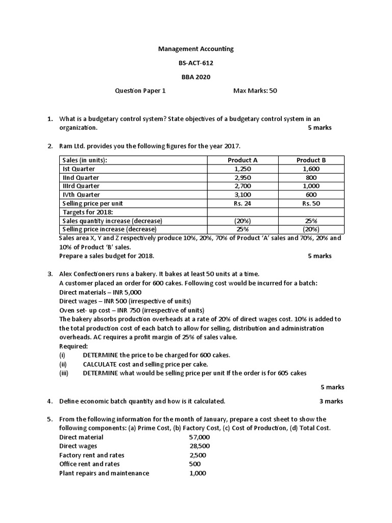 Questions Paper - Sunny Sabharwal | PDF | Financial Accounting | Market ...