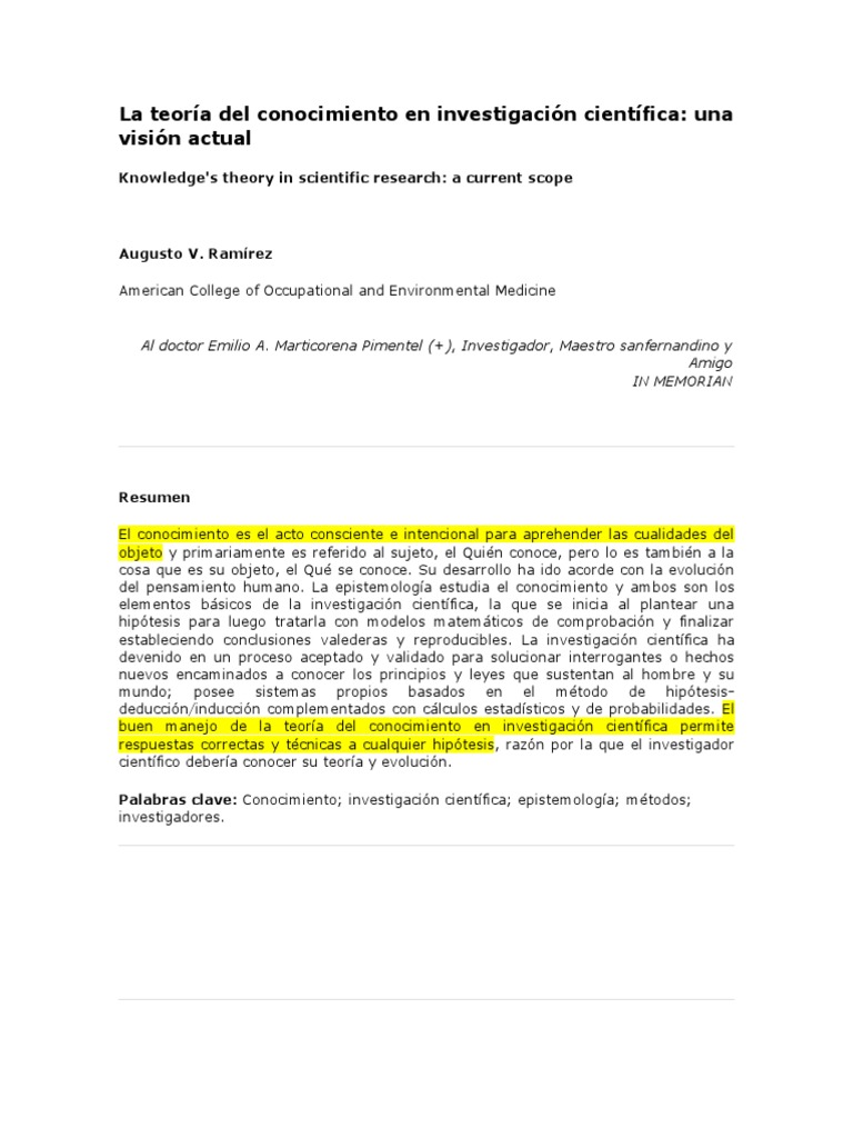 La Teoría Del Conocimiento en Investigación Científica | Descargar gratis PDF | Conocimiento ...