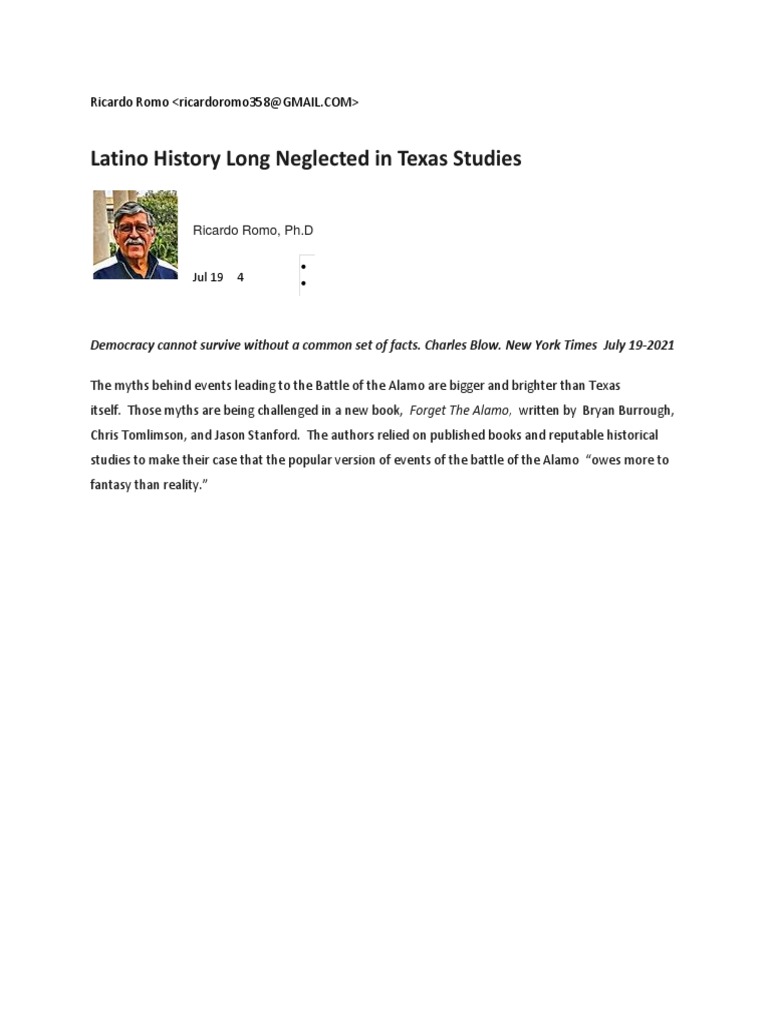LRL Dr. Ricardo Romo - Latino History Long Neglected in Texas Studies ...