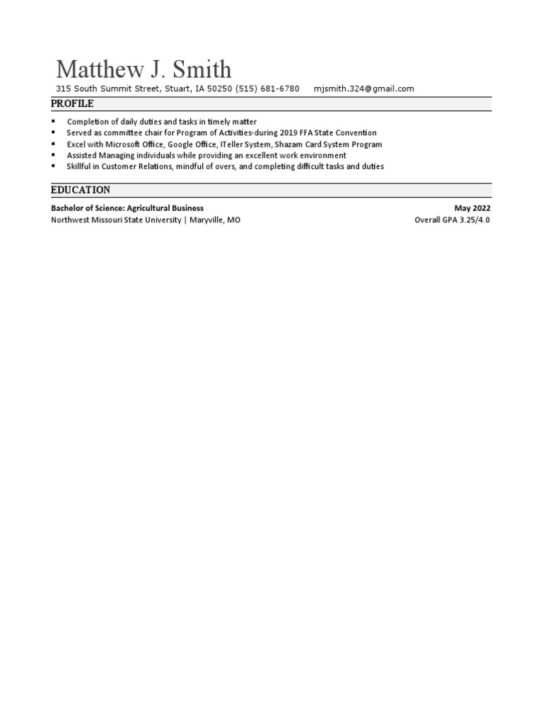 Matthew Smith Resume | PDF | Banks