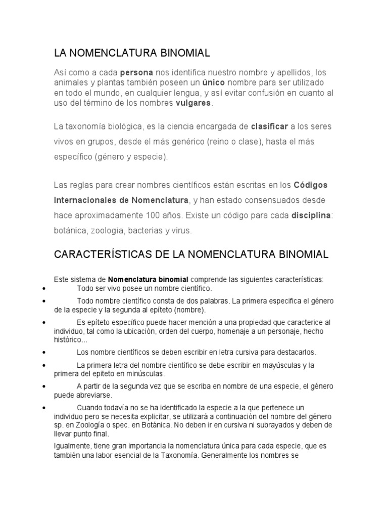 La Nomenclatura Binomial | PDF