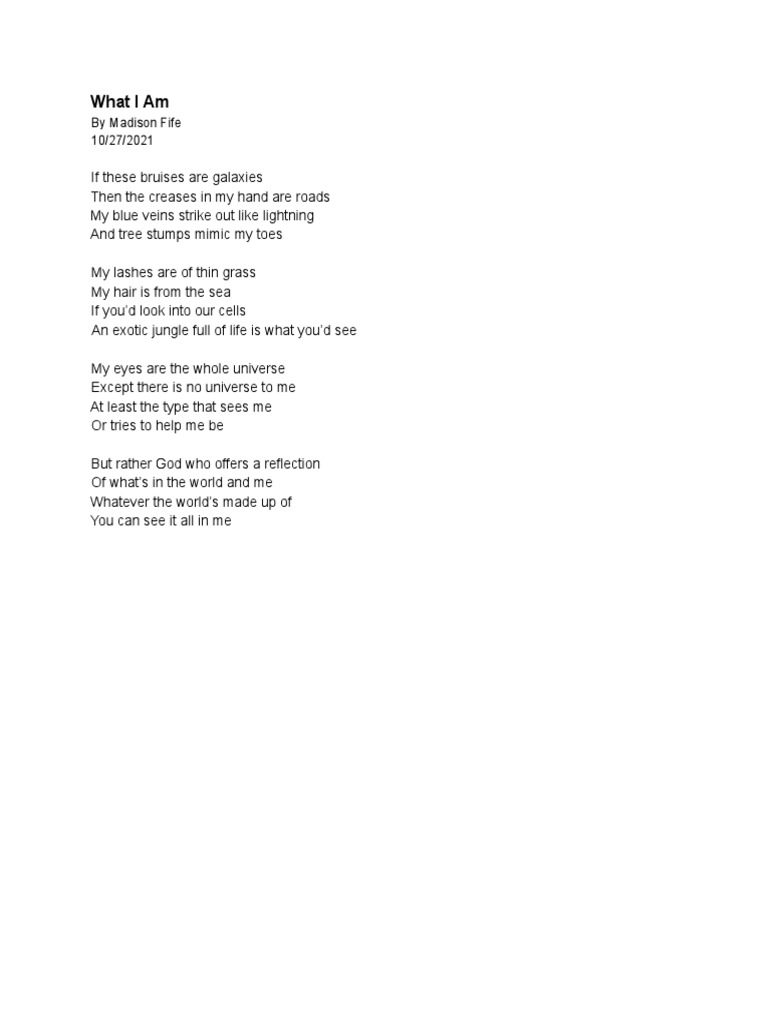 What I Am Poem | PDF