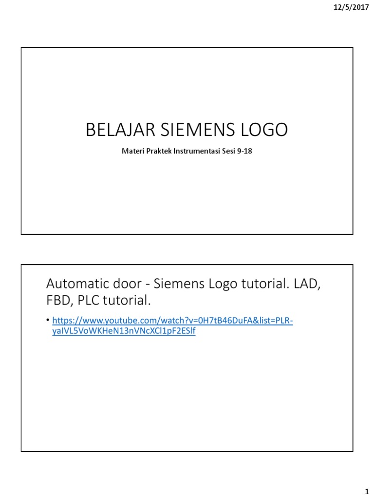 Belajar Siemens Logo: Automatic Door - Siemens Logo Tutorial. LAD, FBD ...