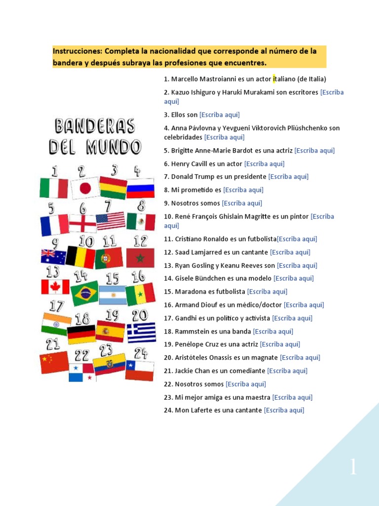 Nacionalidades y Profesiones en Español | PDF | America latina