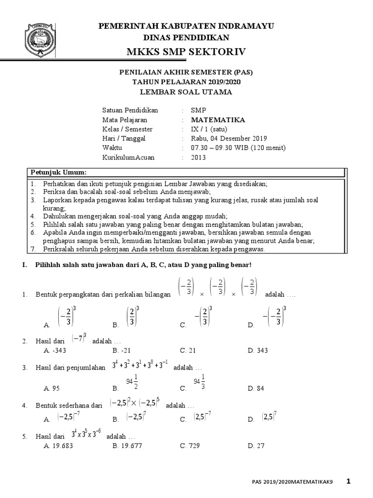 5 SOAL PAS MAT 9 Revisi | PDF