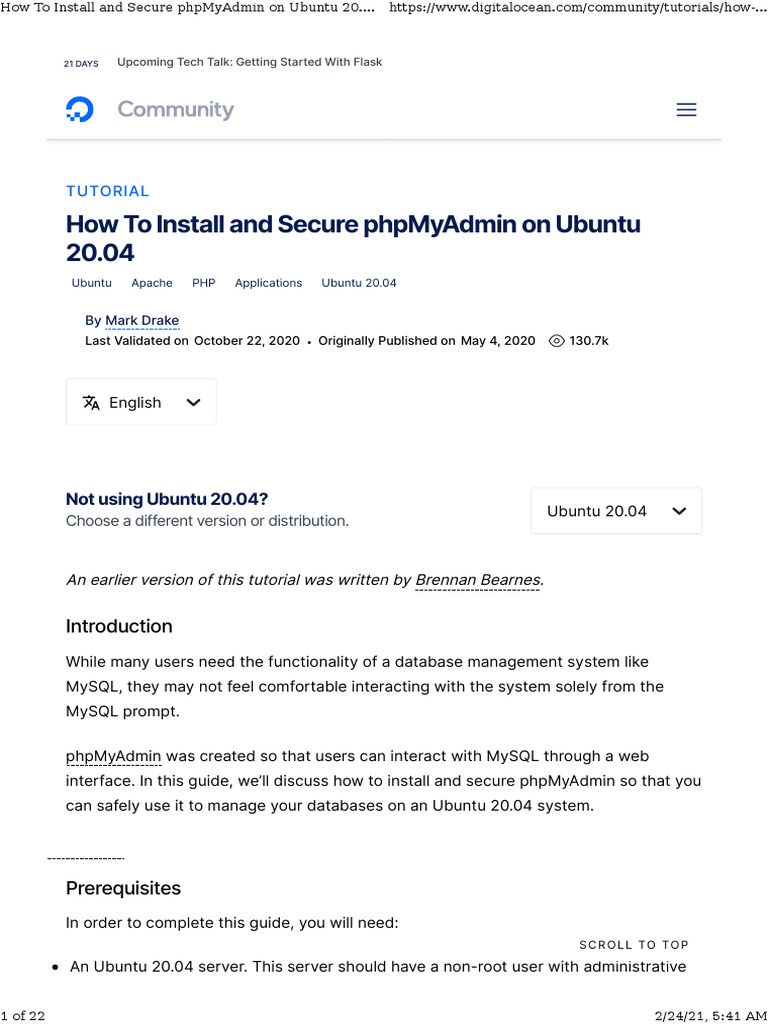 How To Install and Secure PhpMyAdmin On Ubuntu 20.04 - DigitalOcean ...