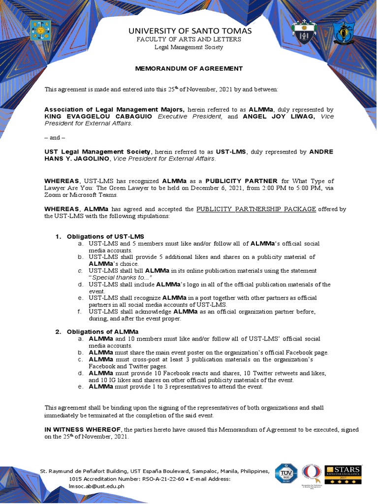 UST-LMS X ALMMa (Publicity Partnership) | PDF | Communication