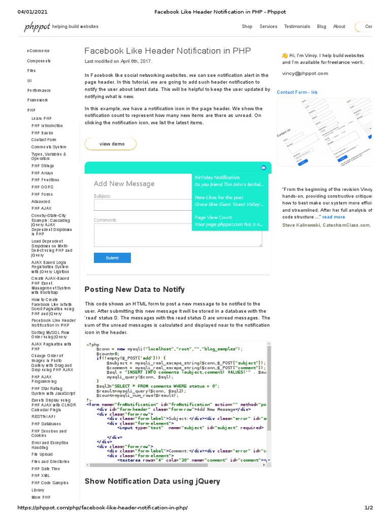 Facebook Like Header Notification in PHP - Phppot | PDF | Php | J Query