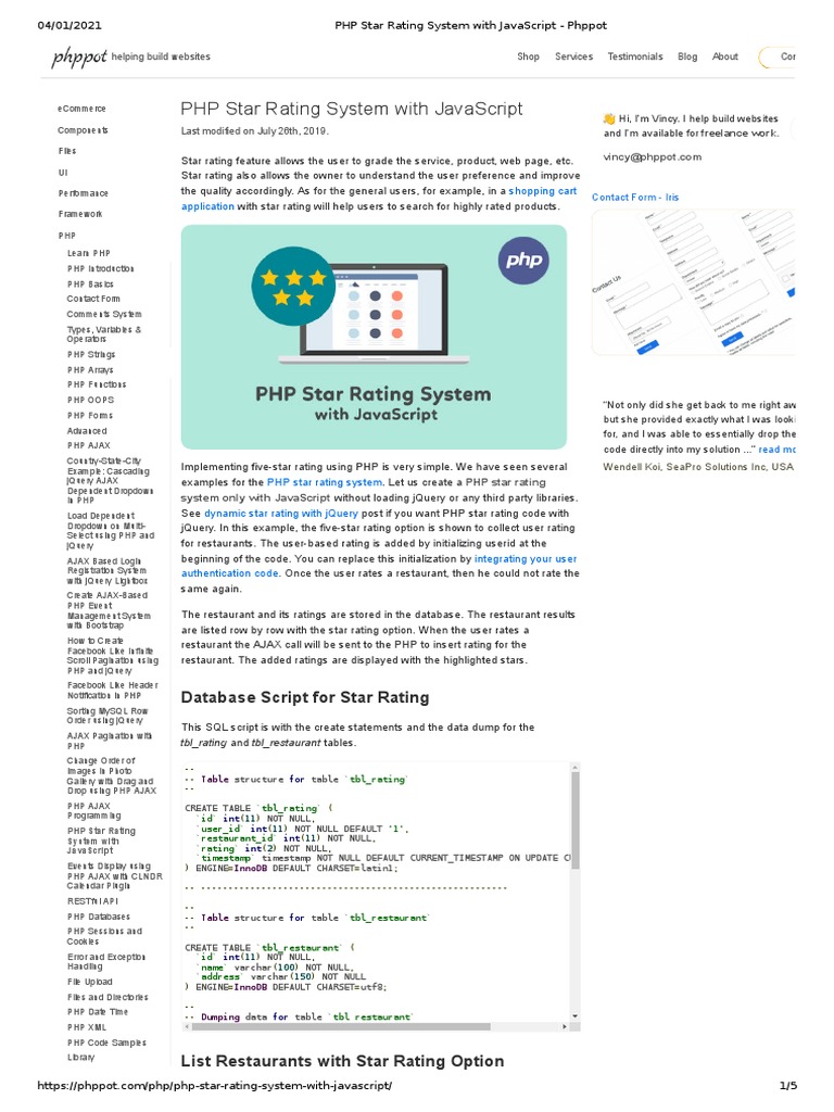 PHP Star Rating System With JavaScript - Phppot | PDF | Php | Ajax (Programming)