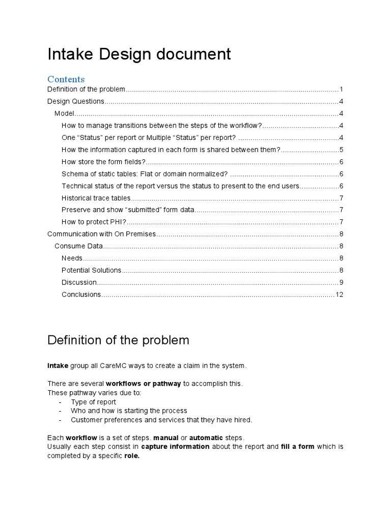 Intake Design Document: Definition of The Problem | PDF | Conceptual ...