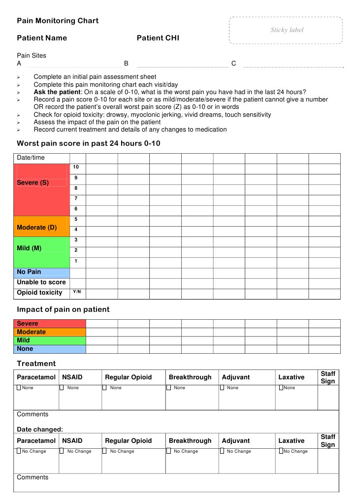 Pain Monitoring Chart Patient Name Patient Chi | PDF | Opioid ...