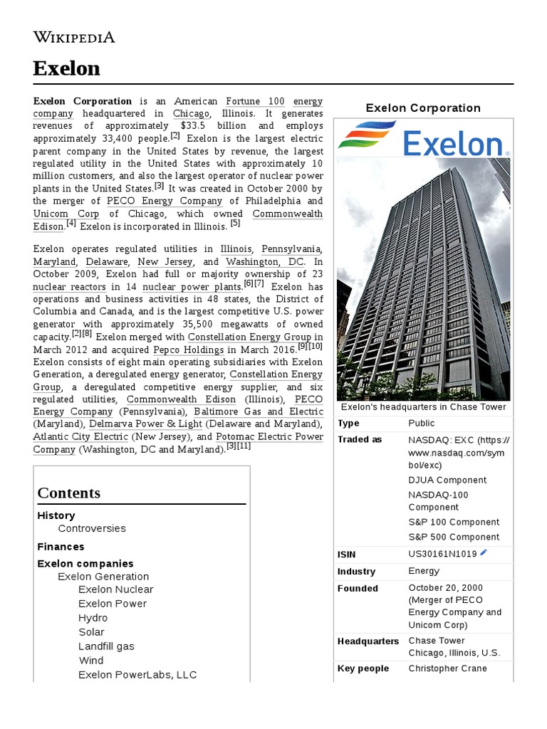 Exelon: Exelon Corporation Is An American Fortune 100 Energy | PDF ...