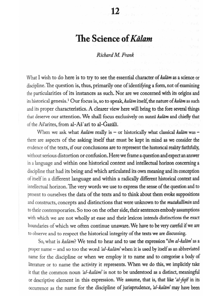 Richard M. Frank - The Science of Kalam | PDF