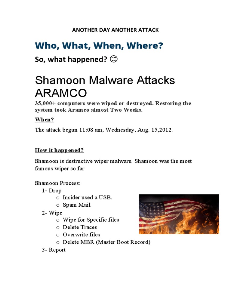 Shamoon Malware Attacks Aramco: Who, What, When, Where? | PDF
