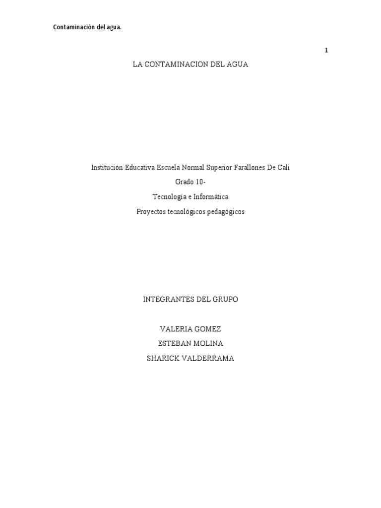 Proyecto La Contaminacion Del Agua. Grado 10-B | PDF | Agua | La ...
