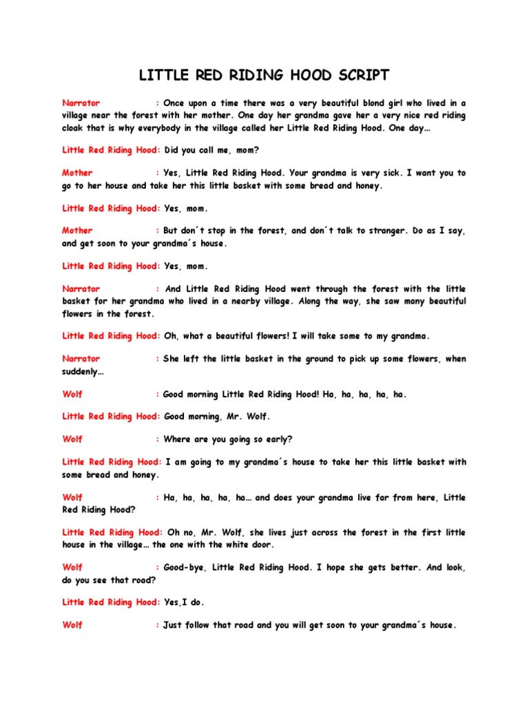 Little Red Riding Hood Play Script | PDF | Little Red Riding Hood