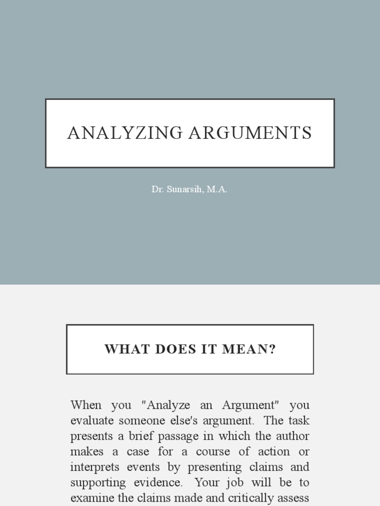 Analyzing Arguments: Dr. Sunarsih, M.A | PDF | Argument | Reason