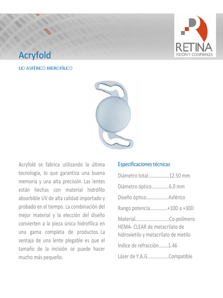 Lente Intraocular Acryfold: Especificaciones y Uso | PDF | Ojo humano ...