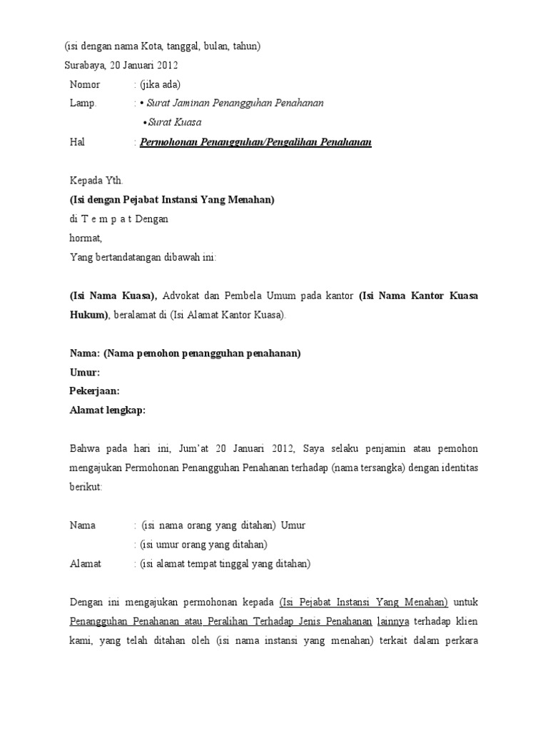 Format Surat Permohonan Pengalihan Penahanan | PDF