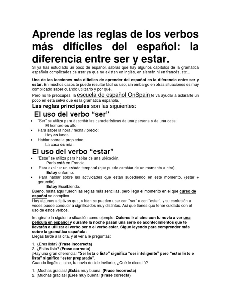 Aprende Las Reglas de Los Verbos Más Difíciles Del Español | PDF ...