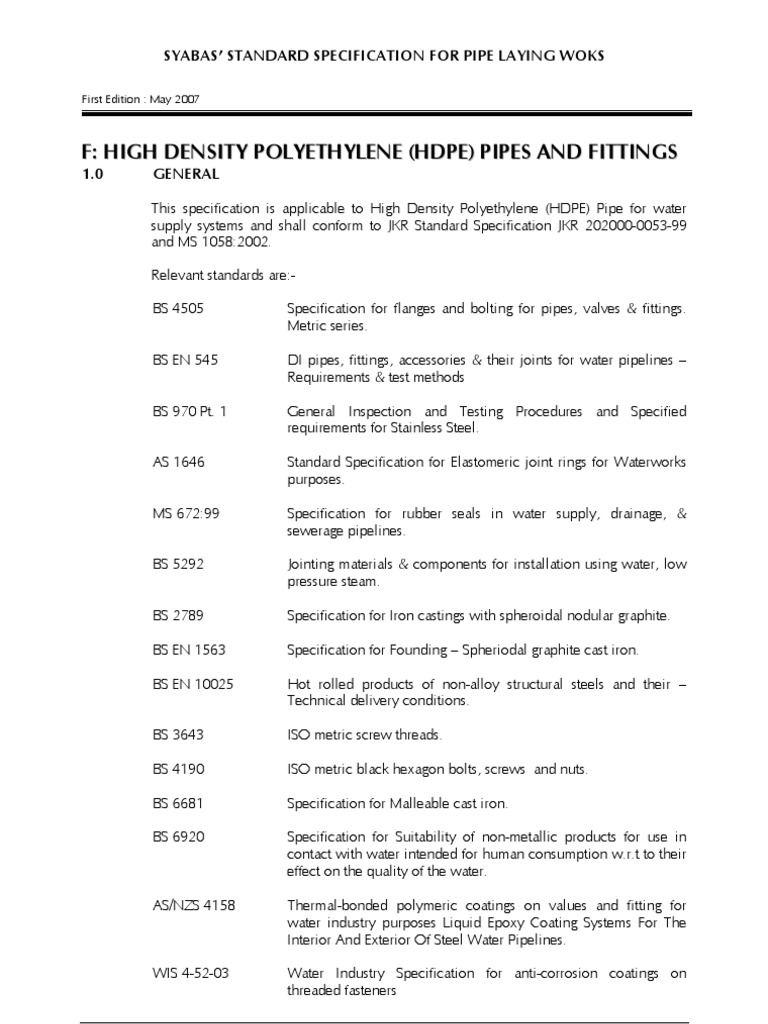 Hdpe Spec | PDF | Pipe (Fluid Conveyance) | Polyethylene