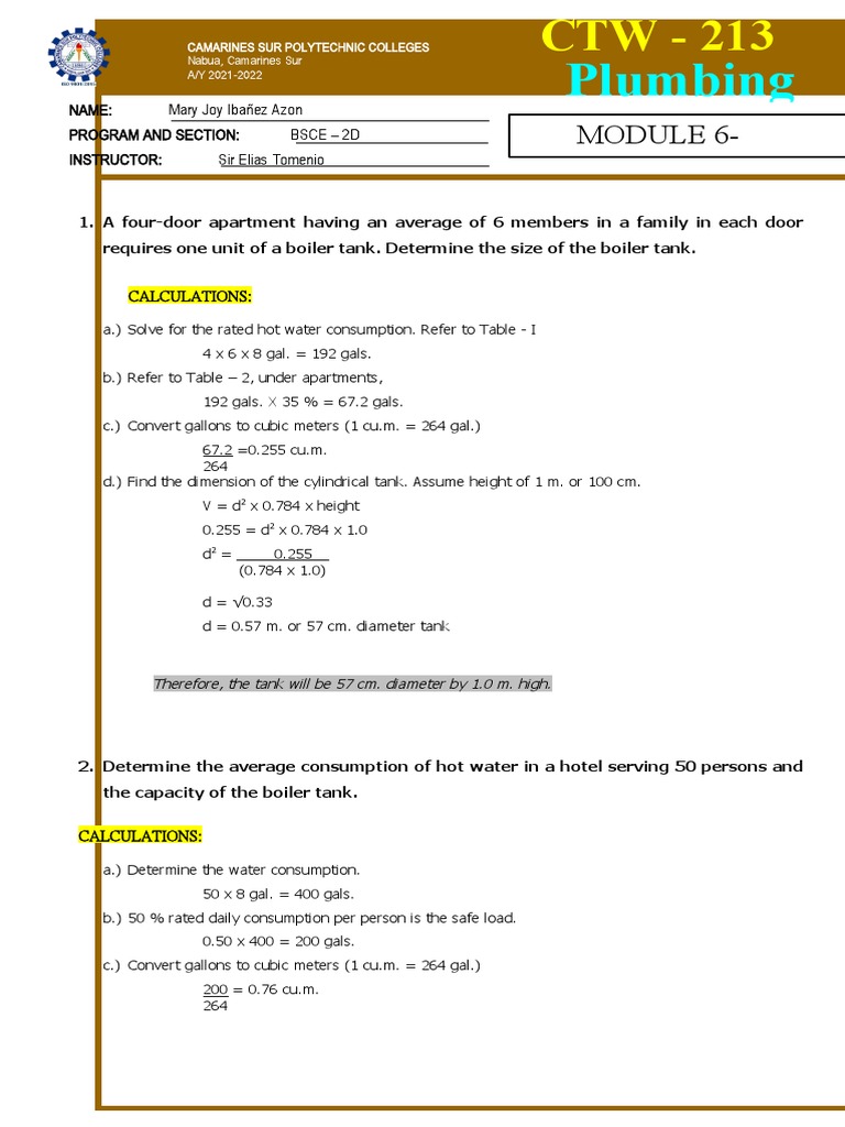 Assignment - Module 6 - CTW 213 - Azon, Mary Joy I. (Bsce-2d) | PDF | Gallon | Metrology