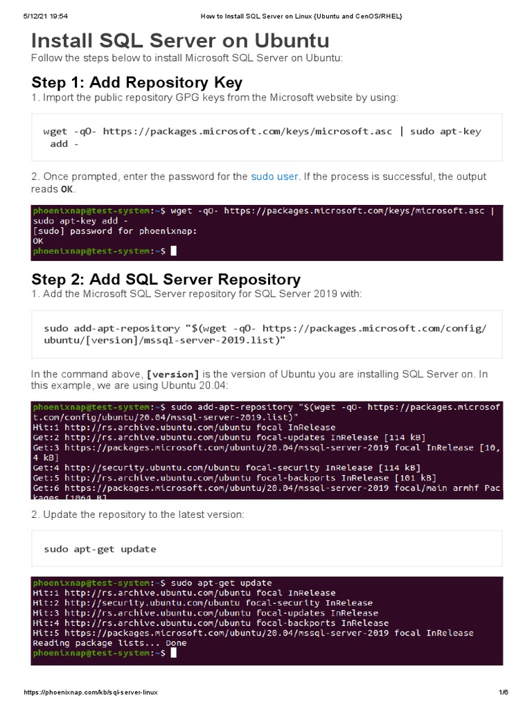 How To Install SQL Server On Linux (Ubuntu and CenOS - RHEL) | PDF | Free Software | Information ...