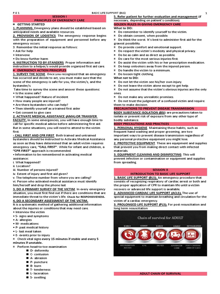 P.E 1 Basic Life Support (BLS) 1: Check For Responsiveness | PDF ...