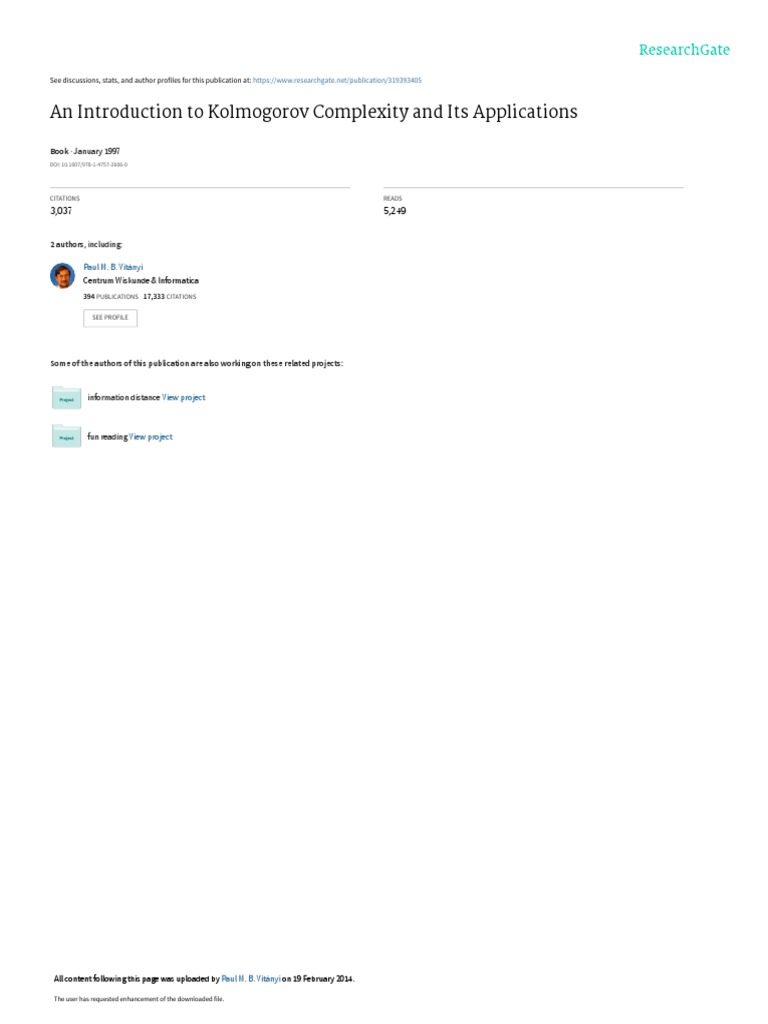 An Introduction To Kolmogorov Complexity and Its A | PDF | Theoretical Computer Science ...